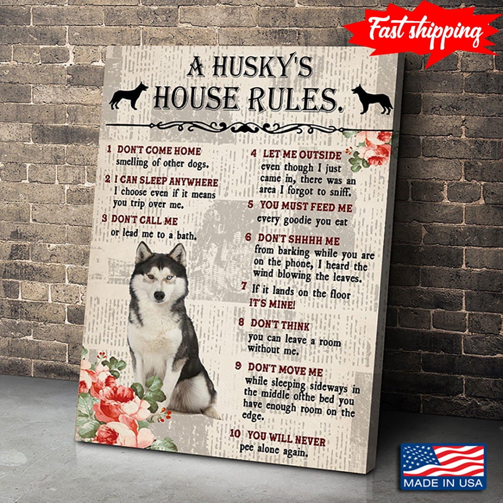 Vintage Floral Book Page Theme A Husky’s House Rules 24 x 36 Inch ...