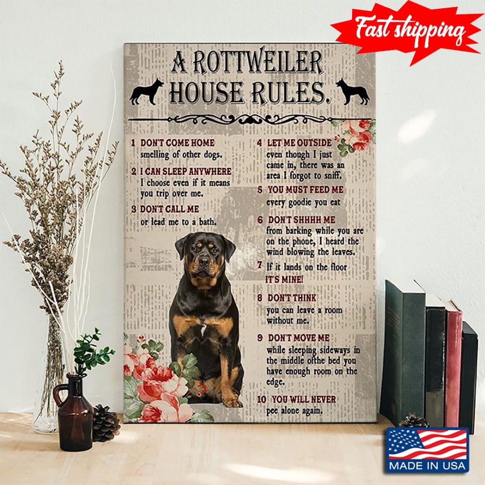 Vintage Floral Book Page Theme A Rottweiler House Rules 16 x 24 Inch ...