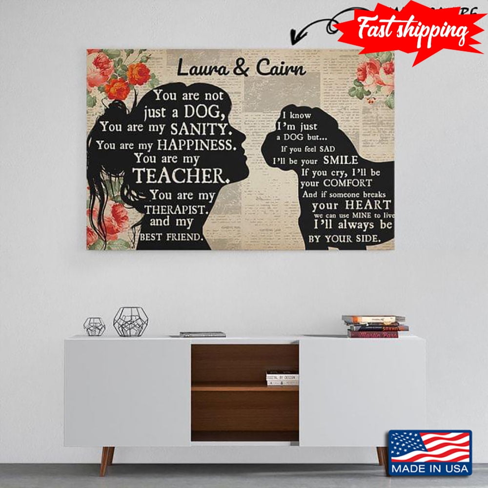 Vintage Floral Book Page Theme Customized Name Girl & Pug Dog ...