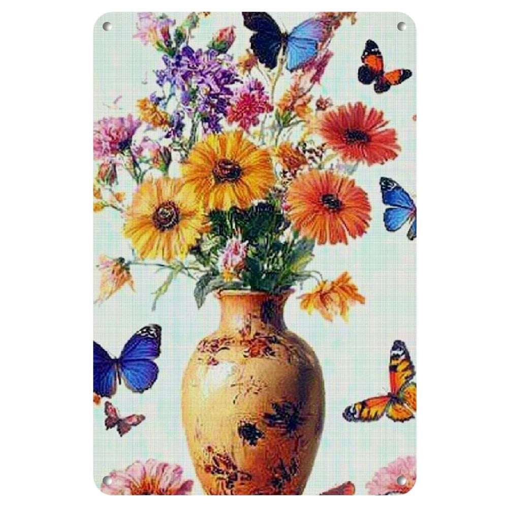 Vintage Floral Butterfly Metal Wall Art Sign - 8x12 Inch Tin Decor with ...