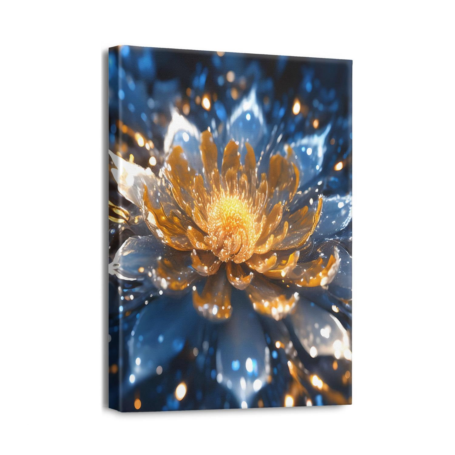 Vintage Floral Charm Navy Blue Abstract Flower Wall Art on Canvas, Chic ...