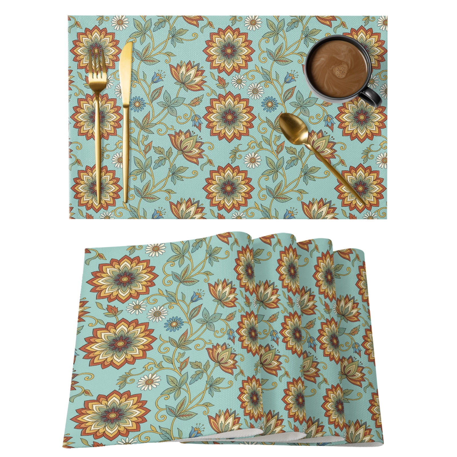 Vintage Floral Cotton Linen Placemats Set of 2, Elegant Pastel ...