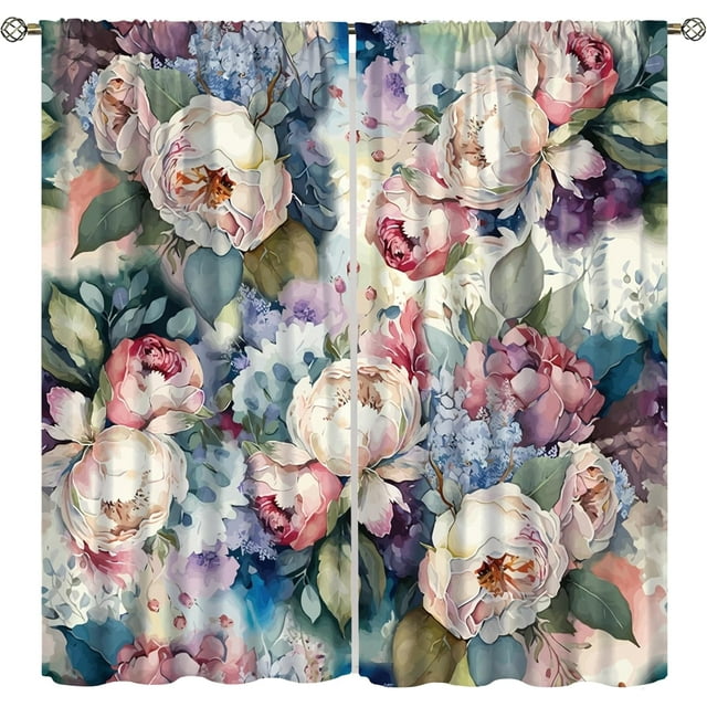 Vintage Floral Curtains, Colorful Boho Mandala Beautiful Floral Leafy ...