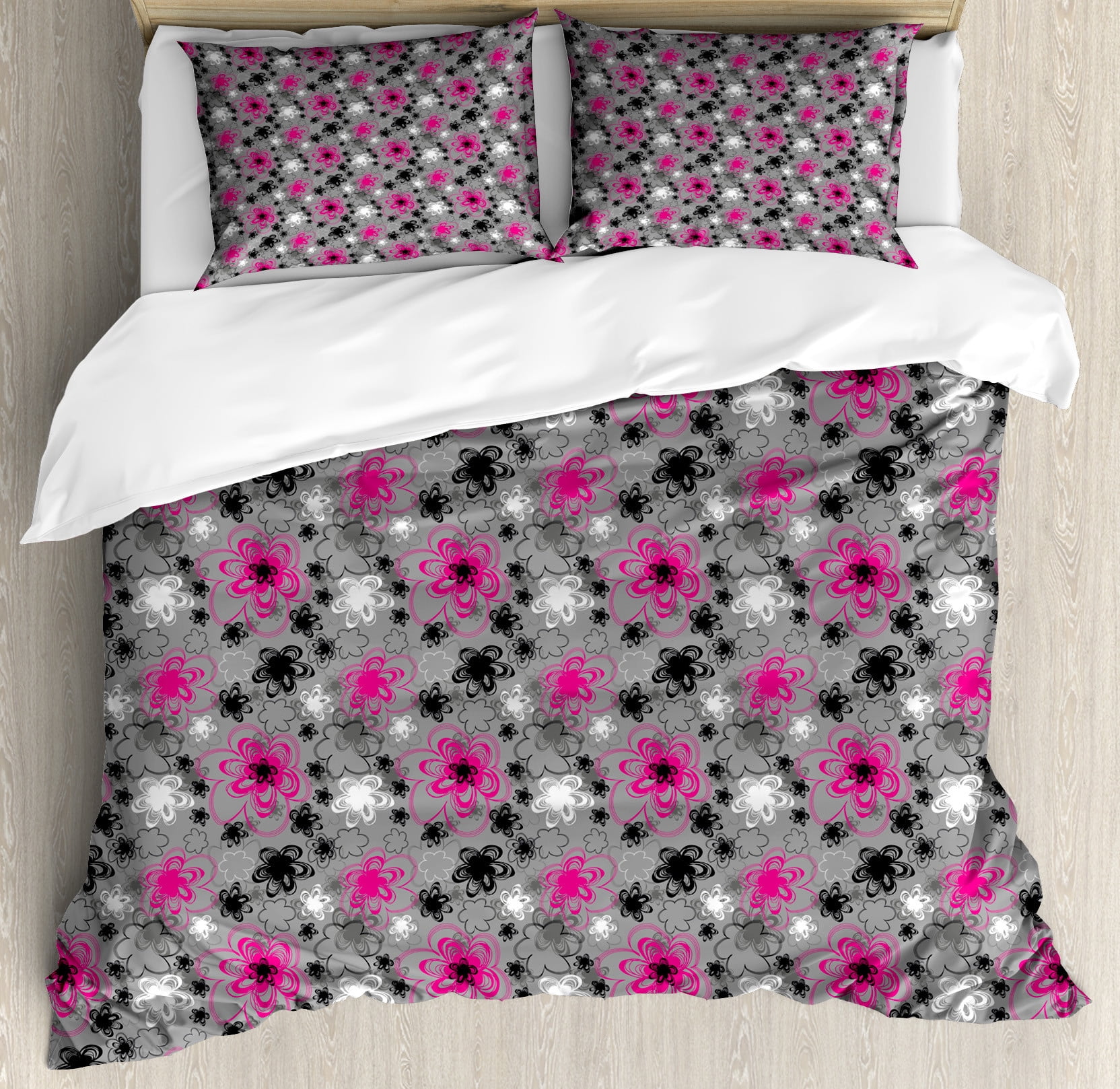 Vintage Floral Duvet Cover Set, Vibrant Colored Free Hand Drawing Style ...