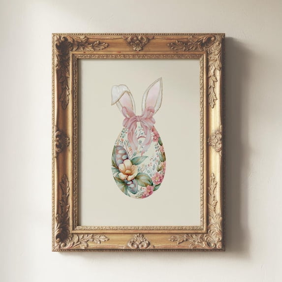 Vintage Floral Easter Bunny Egg Wall Decor Spring Pastel Gift Art 12x18 ...