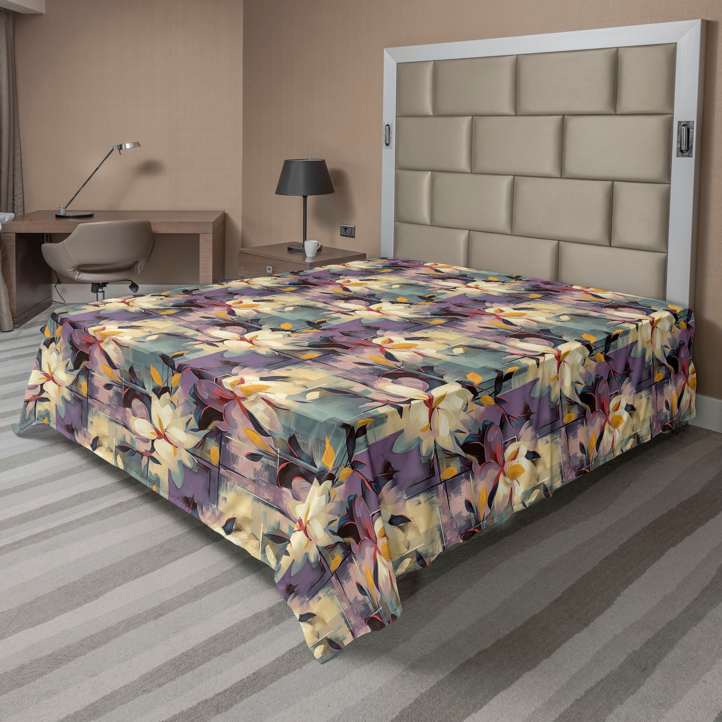 Vintage Floral Flat Sheet, Art Nouveau Style Painting Abstract Flower ...