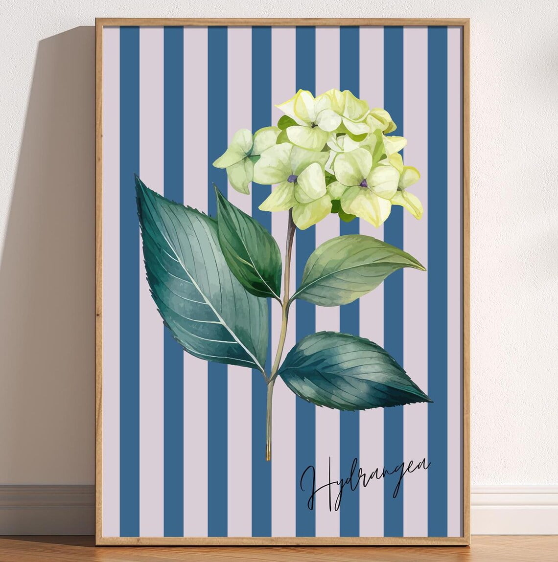 Vintage Floral Hydrangea Stripe Print, Charming Rustic Flower Art ...