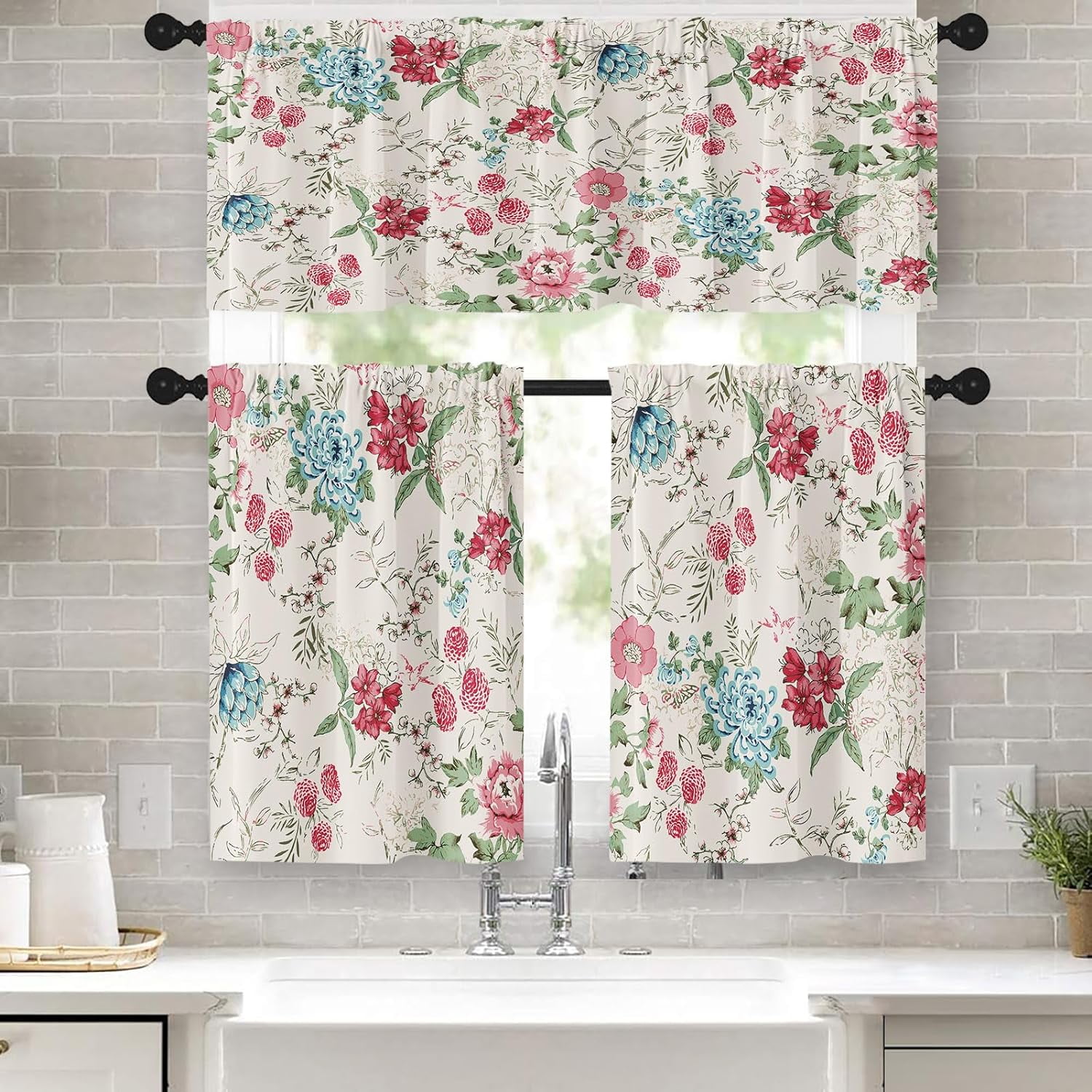 Vintage Floral Kitchen Curtains Farmhouse Window Curtains Valance and ...
