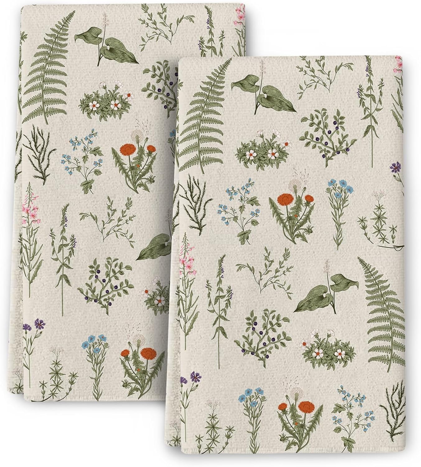 Vintage Floral Kitchen Towels Decorative Set of 2 Herbs and Wild ...