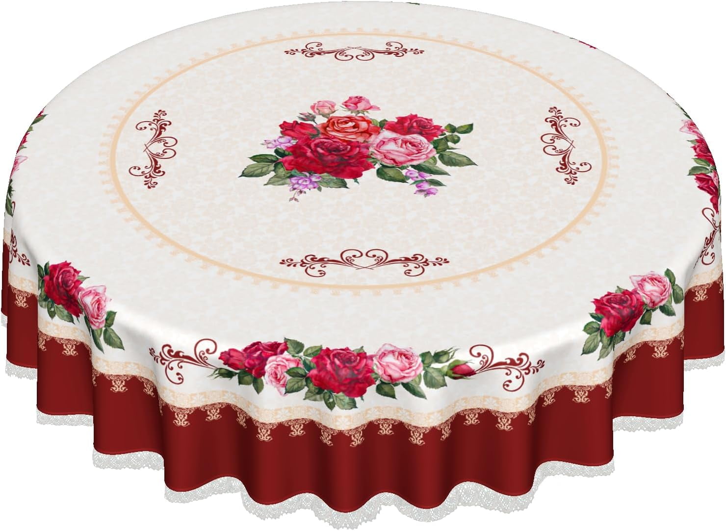 Vintage Floral Lace Tablecloth Round 60 Inch Valentines Day Tablecloth ...