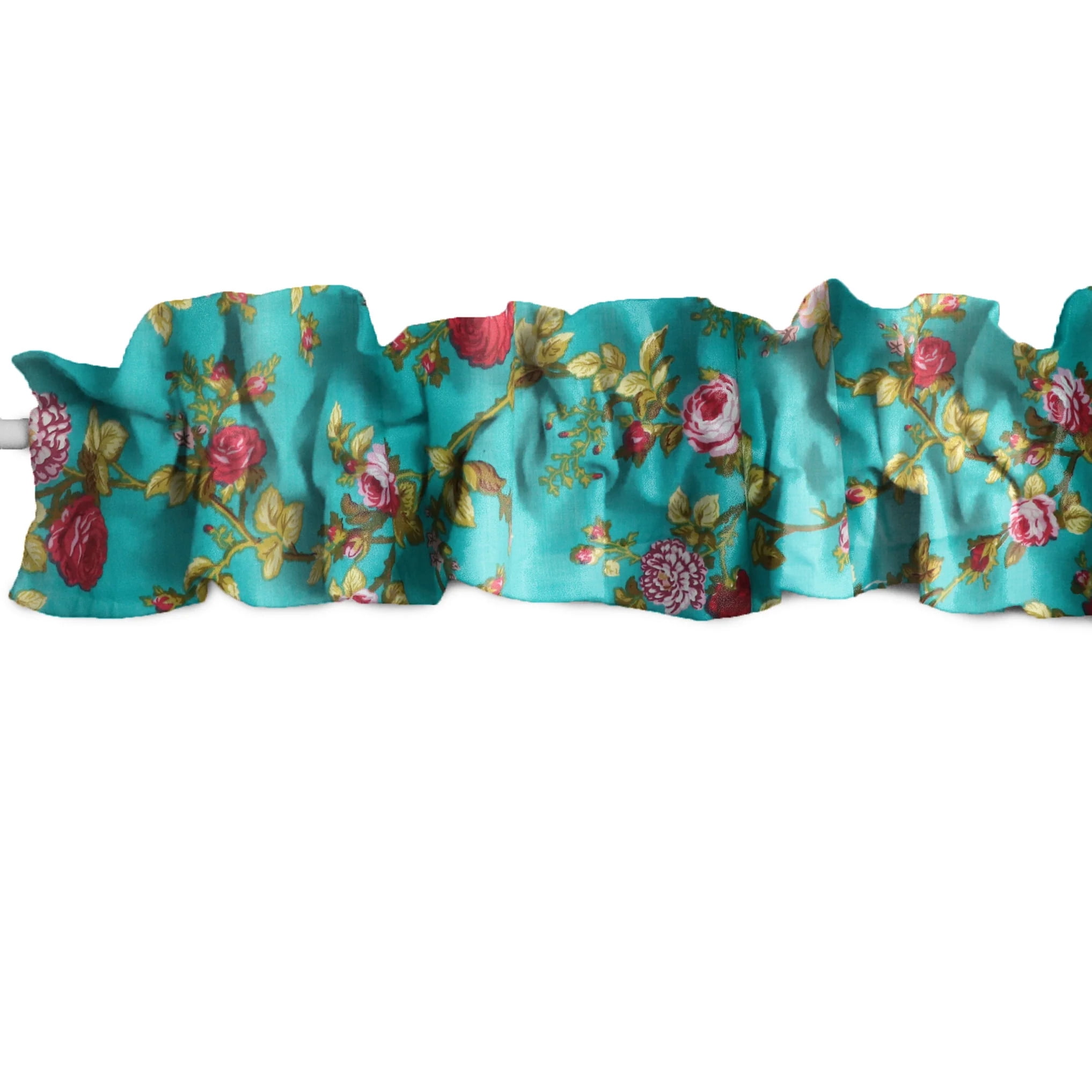 Vintage Floral Large Roses Print Cotton Curtain Sleeve Topper Window ...