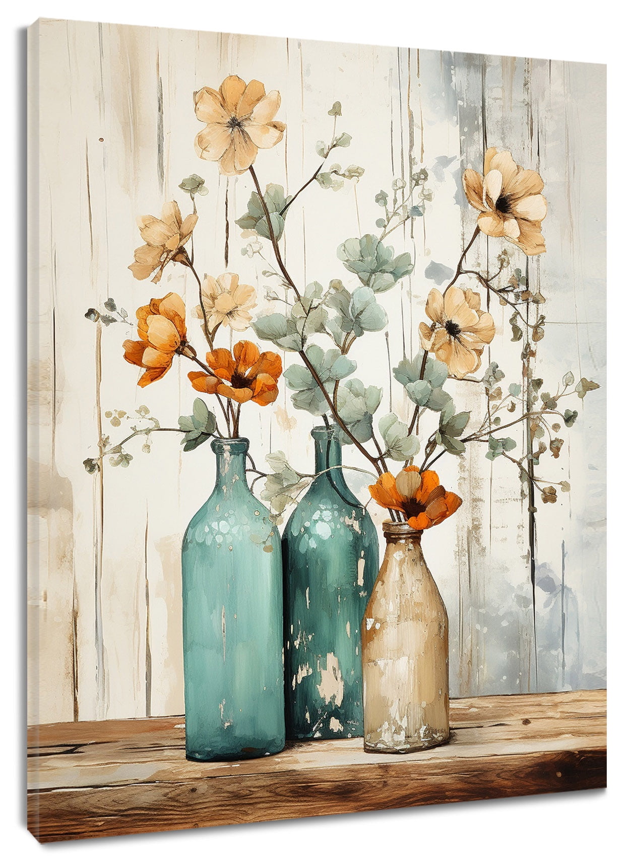 Vintage Floral Mason Jar Canvas Wall Art Country Flower Poster Wall Art ...
