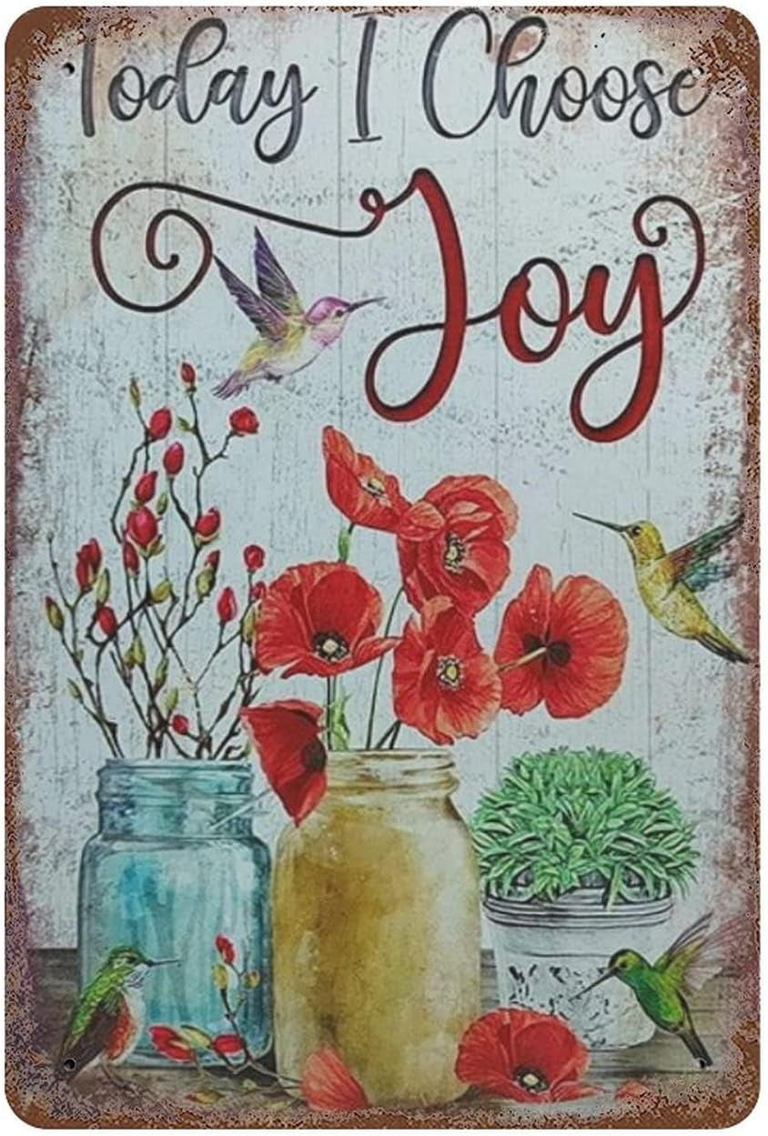 Vintage Floral Metal Tin Sign, Garden Floral Plant Hummingbird Creative ...