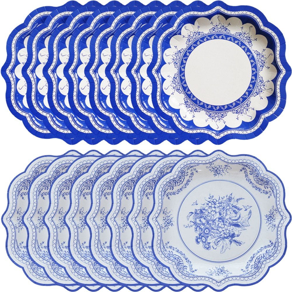 Vintage Floral Paper Plates, 16pcs Chinese Style Blue and White ...