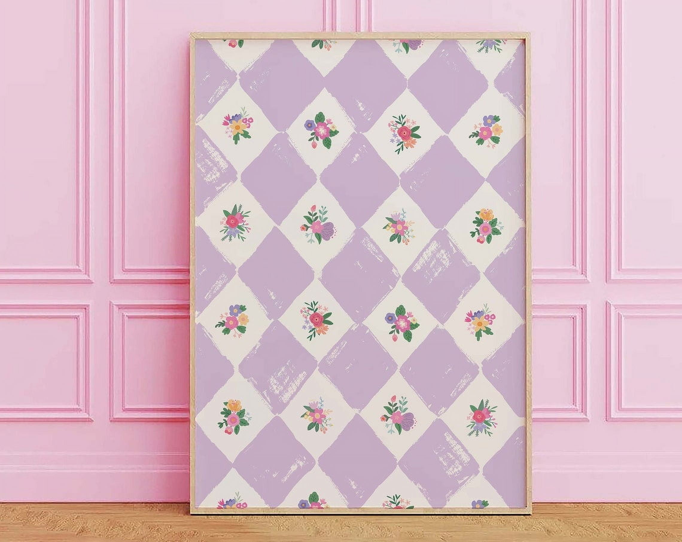 Vintage Floral Pattern Print, Art, Checker Wall Art, Grandmillennial ...