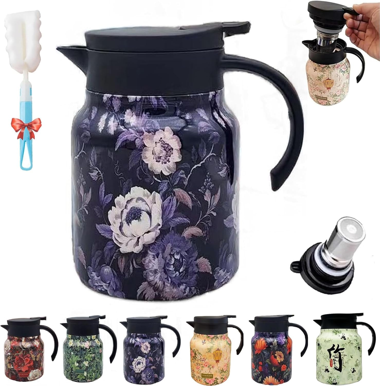 Vintage Floral Pattern Tea Thermos - Built-in Infuser, Raidley 316 Stainless Steel Mini Hot ...