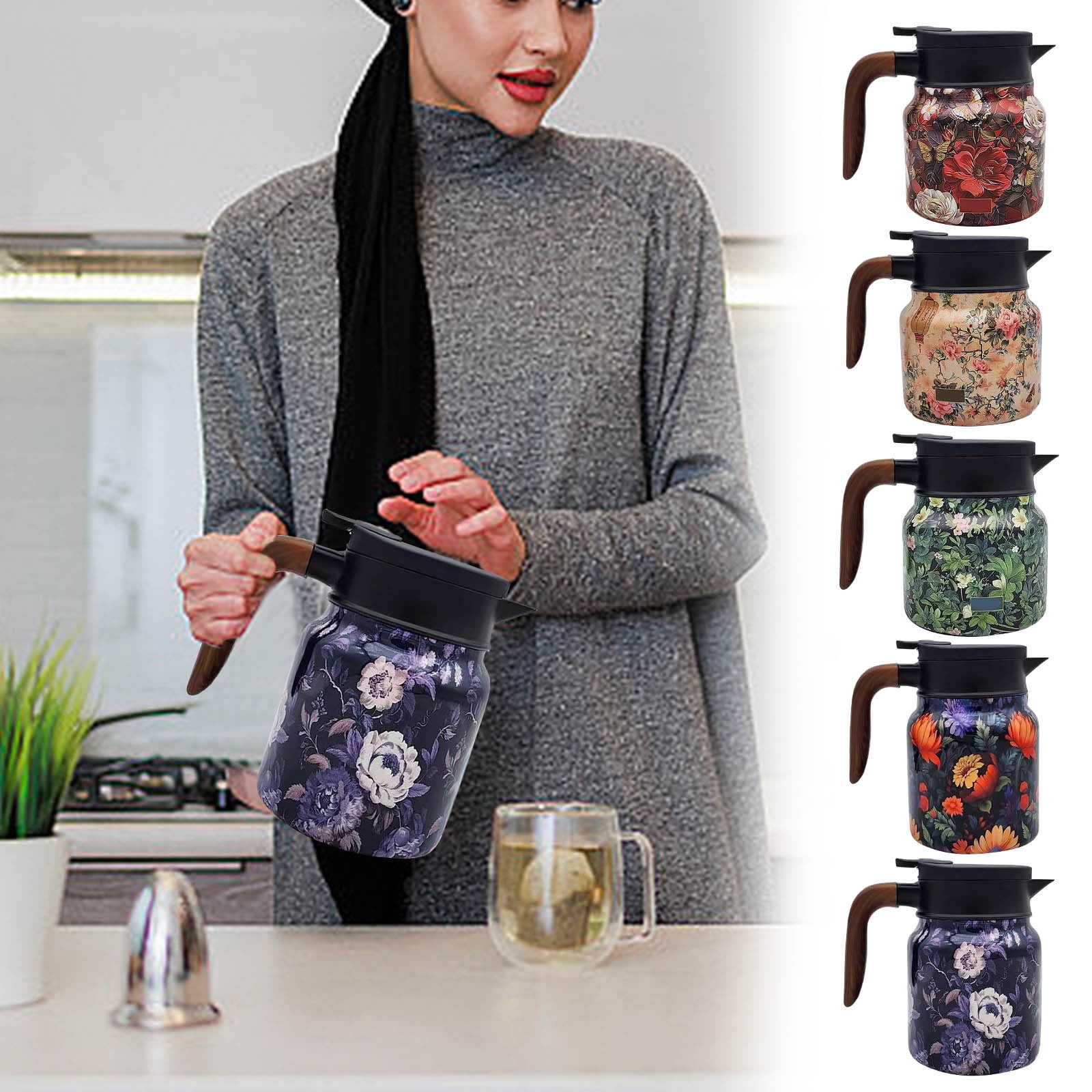 Vintage Floral Pattern Tea Thermos, Tea Thermos With Infuser, Tea ...