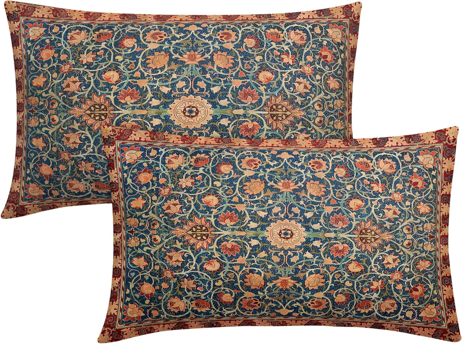 Vintage Floral Pillow Covers 12x20 Set of 2 Modern Botanical Print Blue ...