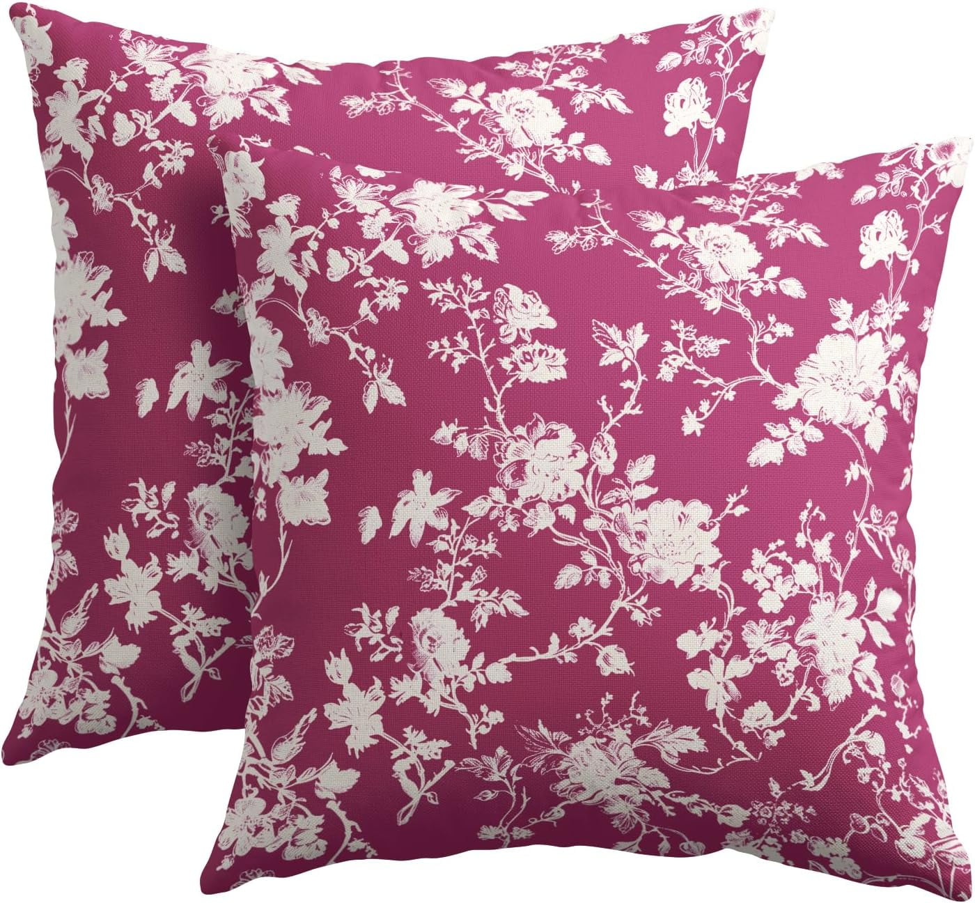 Vintage Floral Pillow Covers 18x18 Inch Set of 2 Rustic Hot Pink and ...