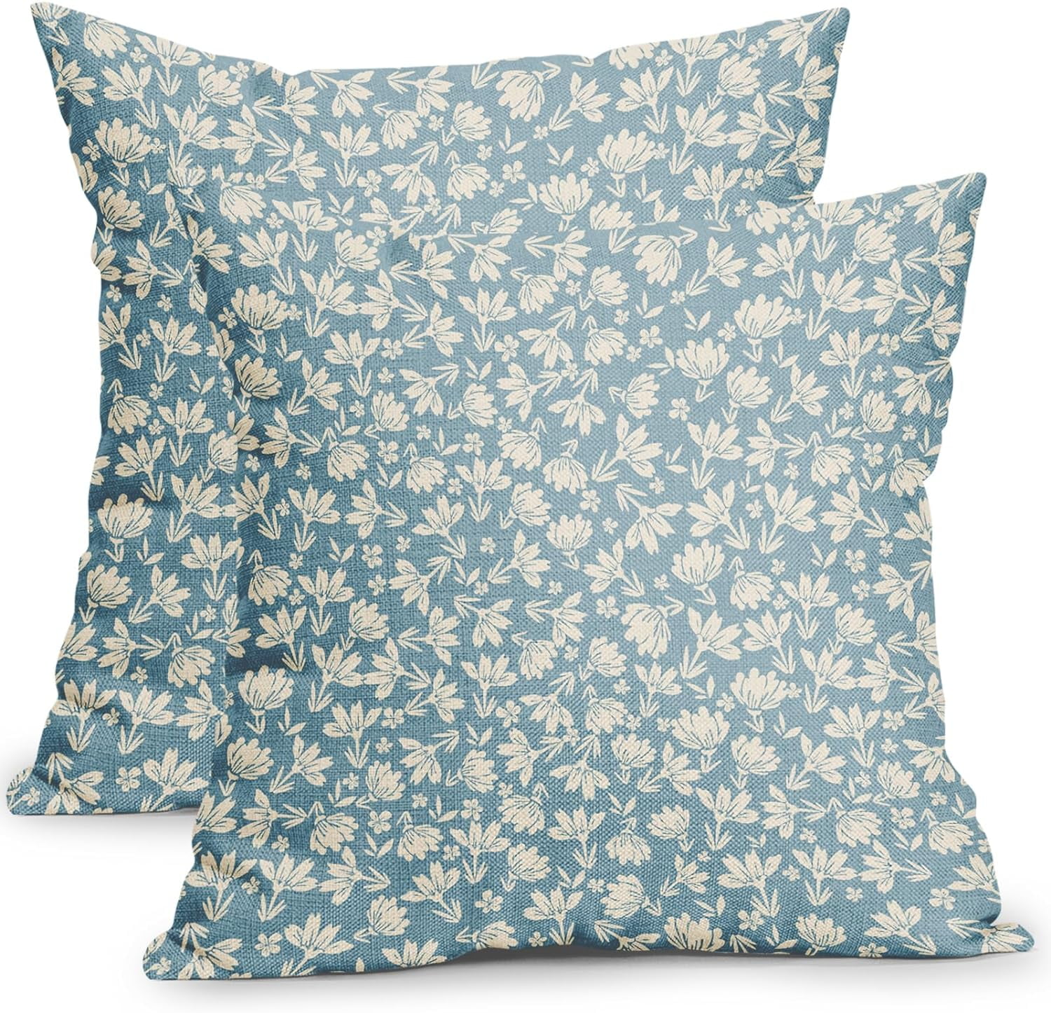 Vintage Floral Pillow Covers 18x18 Inch Set of 2 Smoke Blue and Cream ...