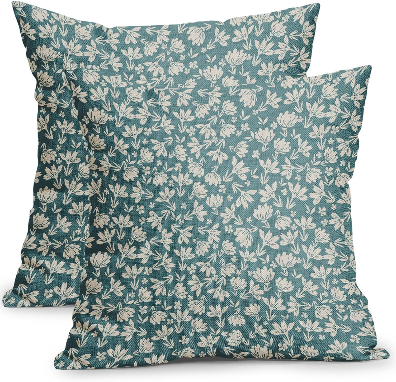 Vintage Floral Pillow Covers 20x20 Inch Set of 2 Dark Teal and Cream ...