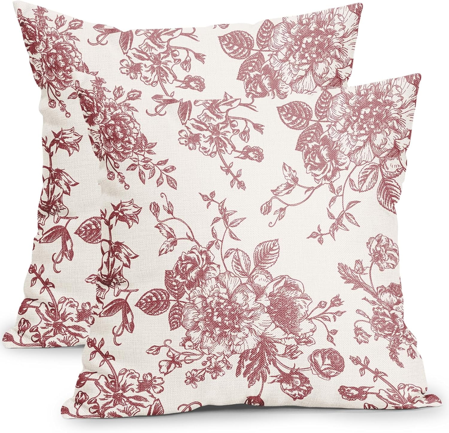 Vintage Floral Pillow Covers 20x20 Inch Set of 2 Dry Rose Pink and Cream Floral Throw Pillow ...