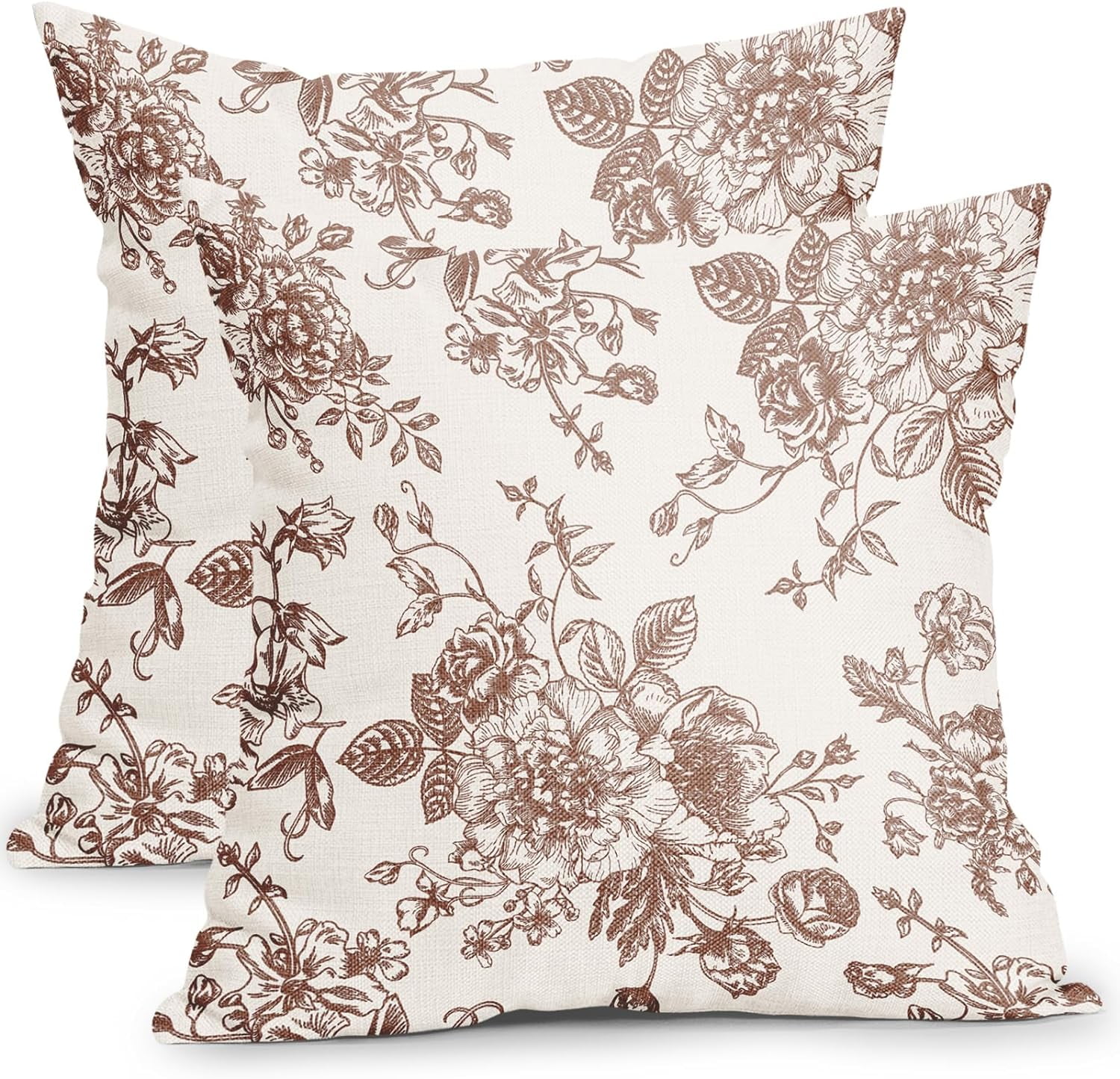 Vintage Floral Pillow Covers 20x20 Inch Set of 2 Light Brown and Cream ...
