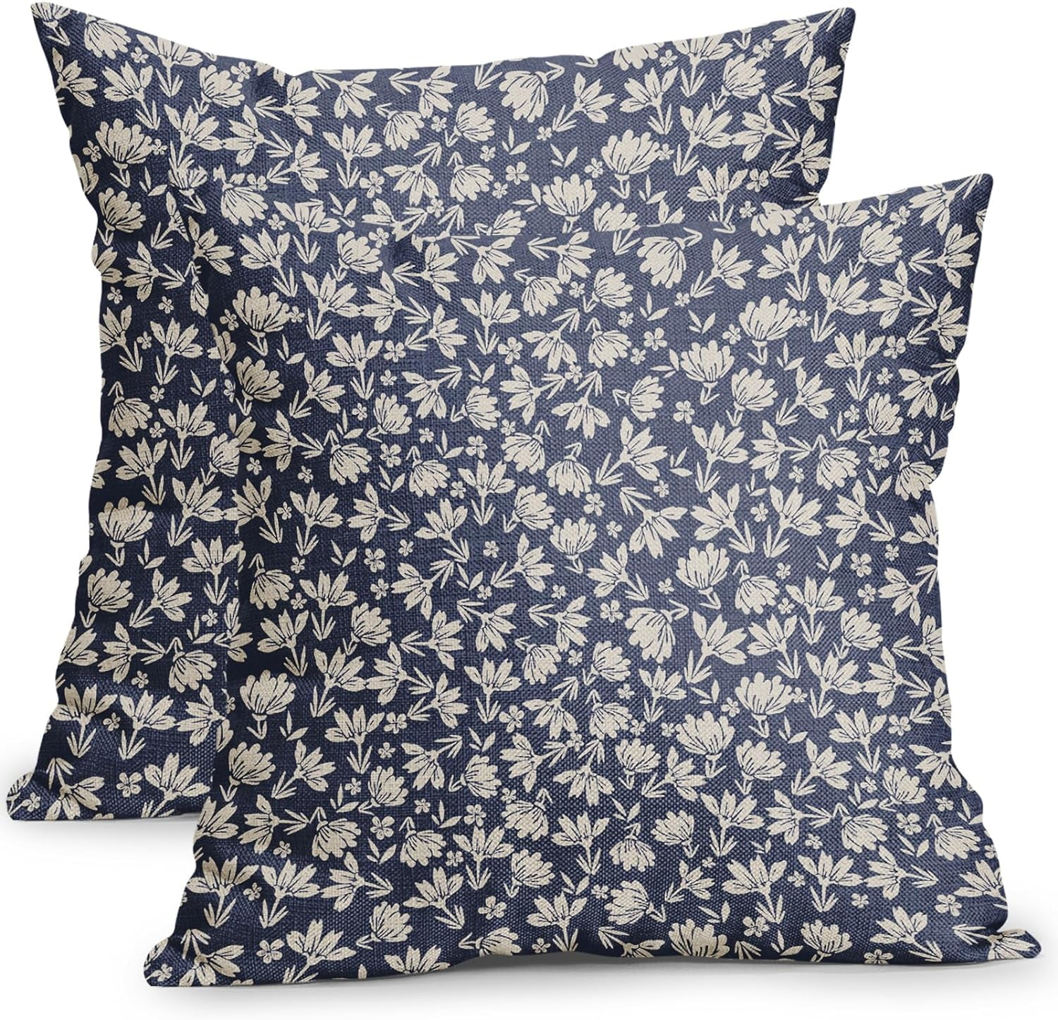 Vintage Floral Pillow Covers 20x20 Inch Set of 2 Navy Blue and Cream ...