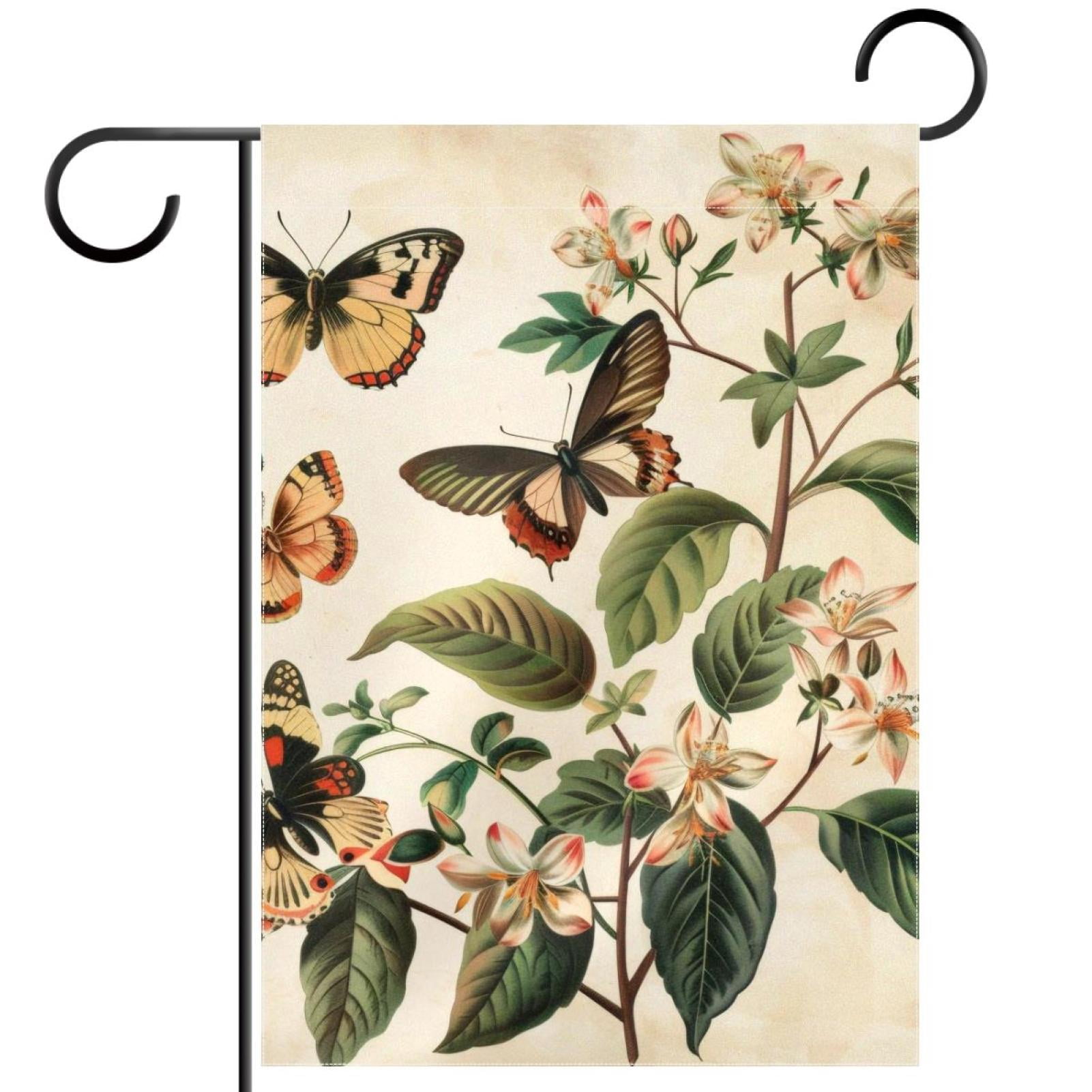 Vintage Floral Plant Butterflies Welcome Garden Flags, 12 x 18 Inch ...