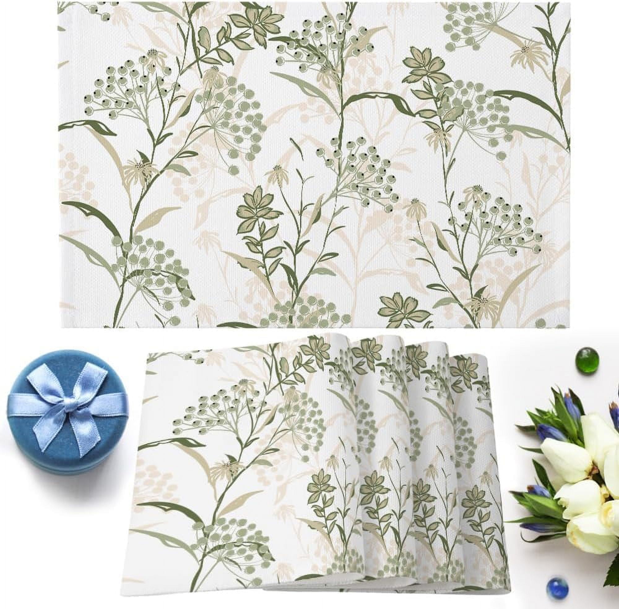 Vintage Floral Plant Placemats Set of 6 Washable Table Mats for Kitchen ...
