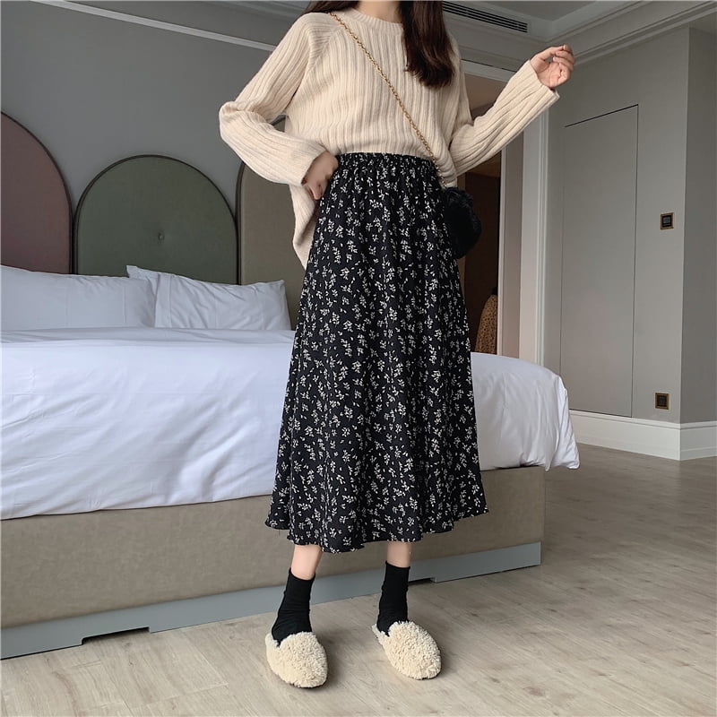 Vintage Floral Print A-line Pleated Long Skirts Summer Women 2025 ...