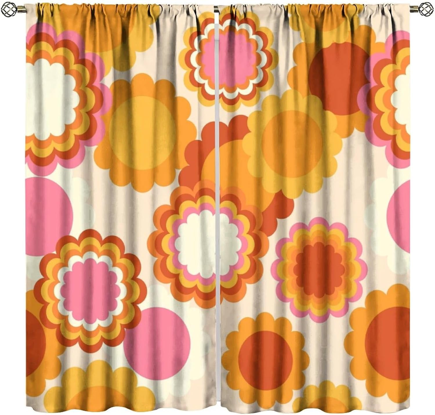 Vintage Floral Print Blackout Curtains, Retro Hippie Flowers Botanical ...