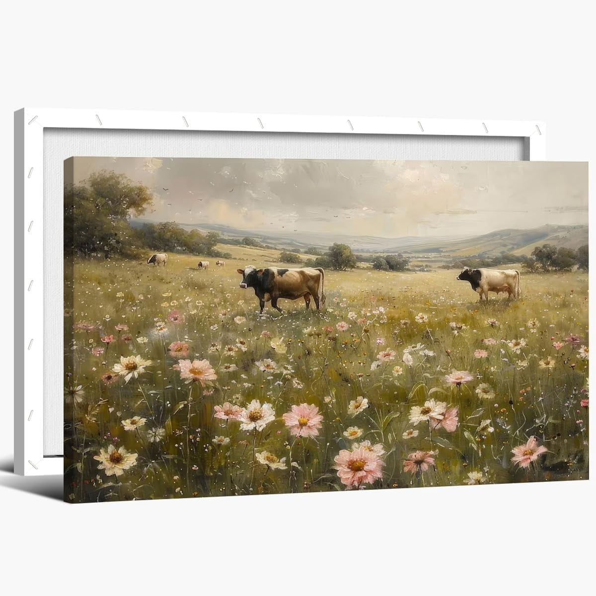 Vintage Floral Print decor Wildflowers Cart Wall Art Country Landscape ...