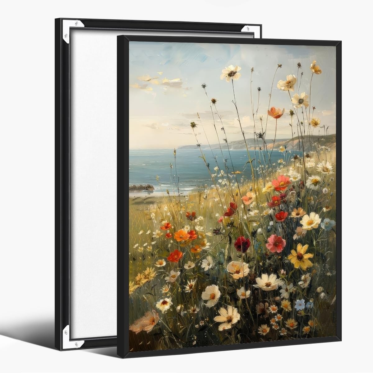 Vintage Floral Print decor Wildflowers Cart Wall Art Country Landscape ...