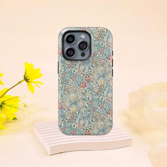 Vintage Floral Rugged iPhone Case, Bold Garden Wallpaper Texture with ...