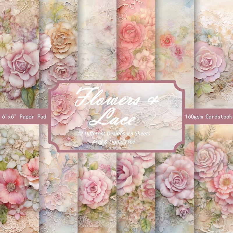 Vintage Floral Scrapbook Paper, 36 Sheets 6'' x 6'' Single Sided ...