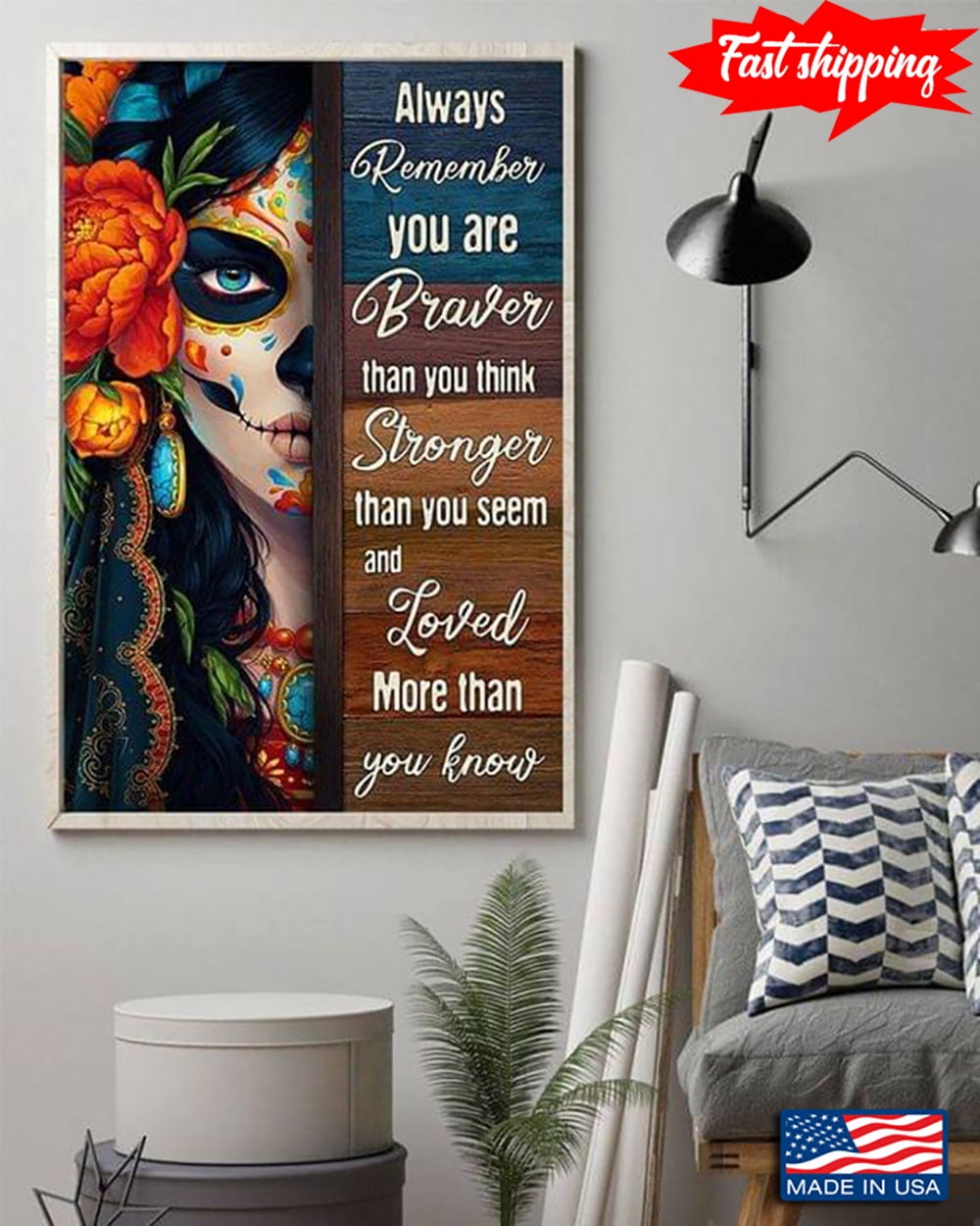 Vintage Floral Sugar Skull Girl Always Remember You Are Braver Than You ...