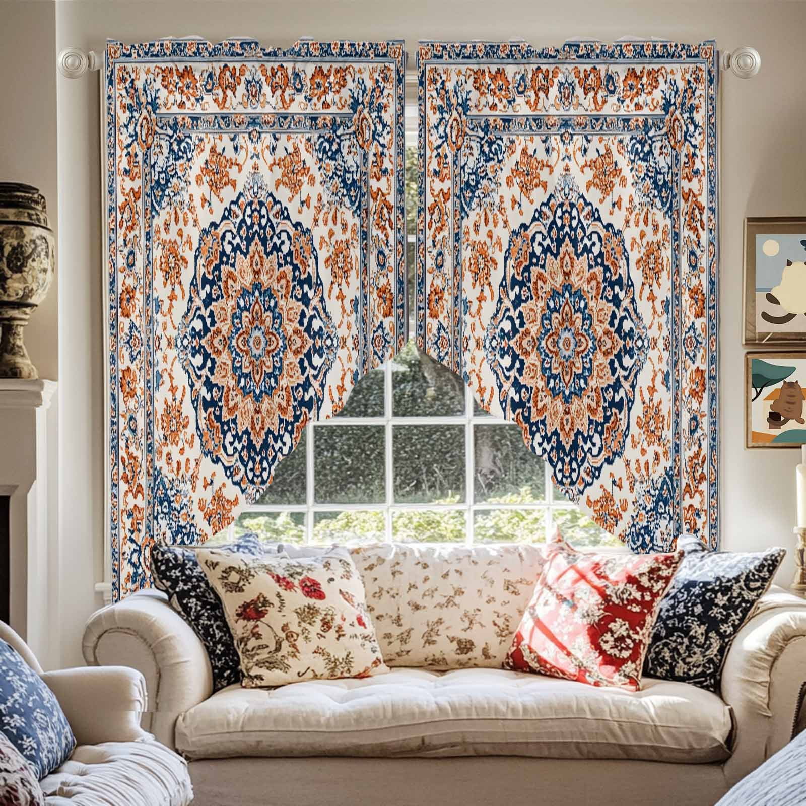 Vintage Floral Swag Curtain Valance for Windows, Navy White Classical ...