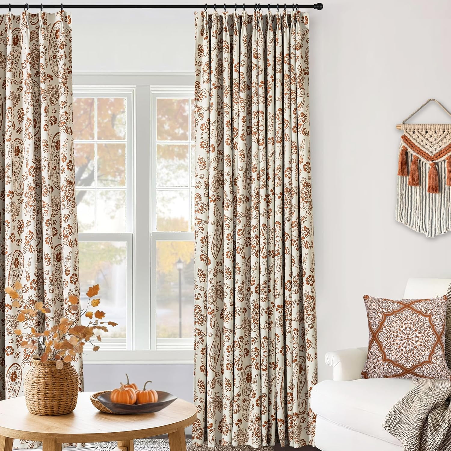 Vintage Floral Terracotta Boho Light Blocking Drapes 2 Panel Pair ...