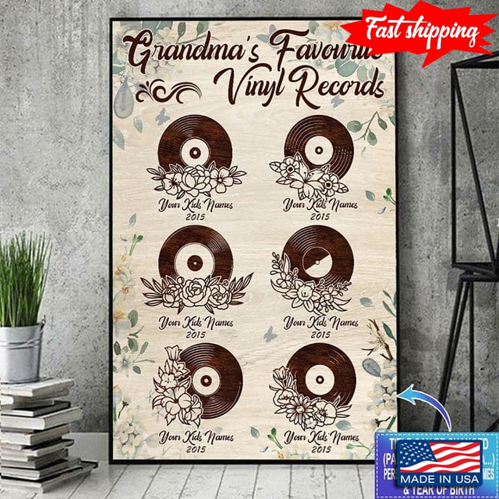 Vintage Floral Theme Customized Kid's Name Grandma's Favourite Vinyl ...
