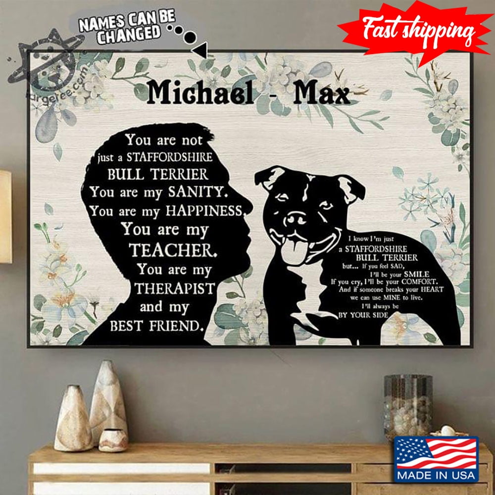 Vintage Floral Theme Customized Name Boy & Staffordshire Bull Terrier ...