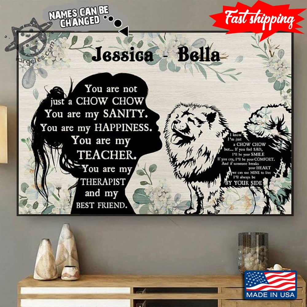 Vintage Floral Theme Customized Name Girl & Chow Chow Silhouette You ...