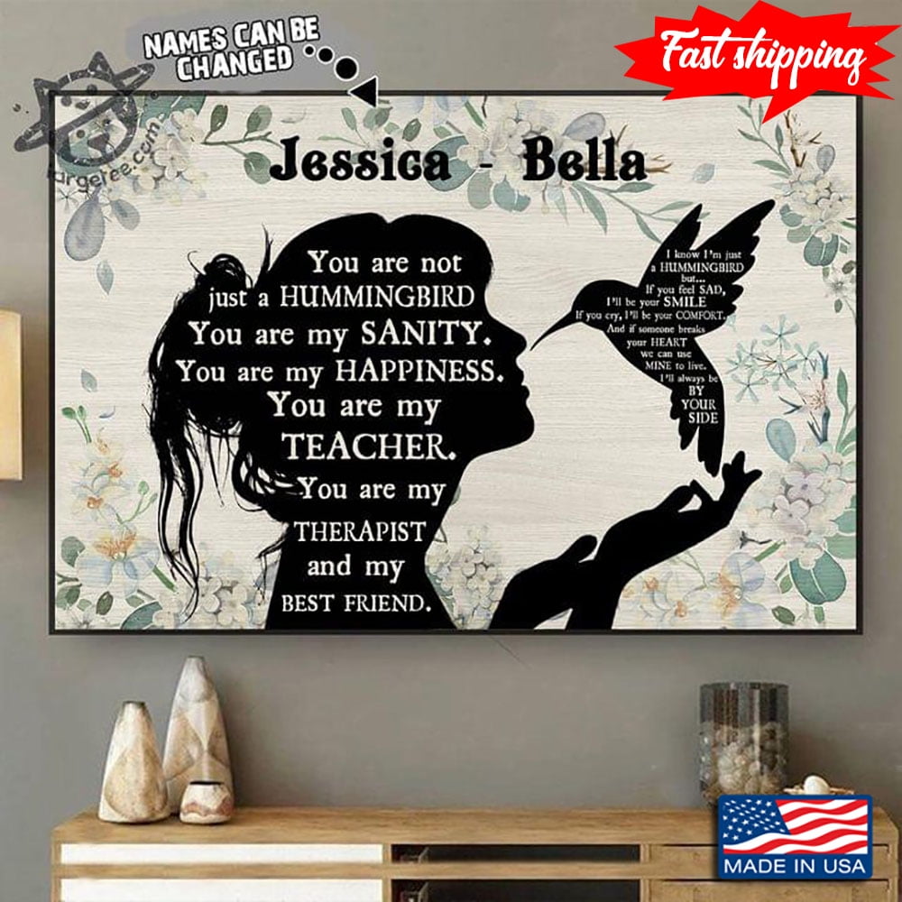 Vintage Floral Theme Customized Name Girl & Hummingbird Silhouette You ...