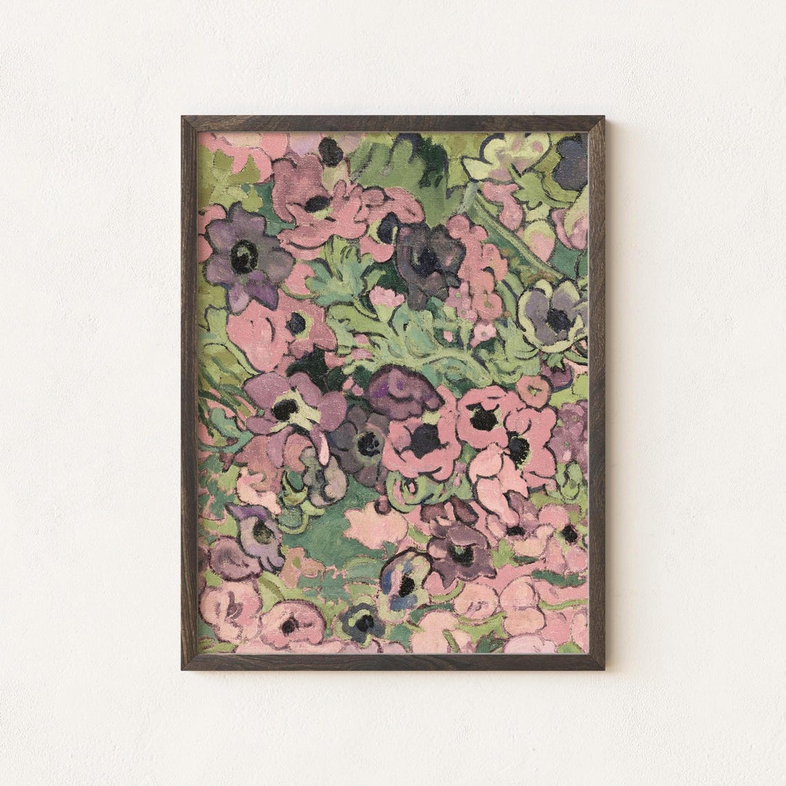 Vintage Floral Wall Art Print, Pink And Green Botanical Poster, French ...
