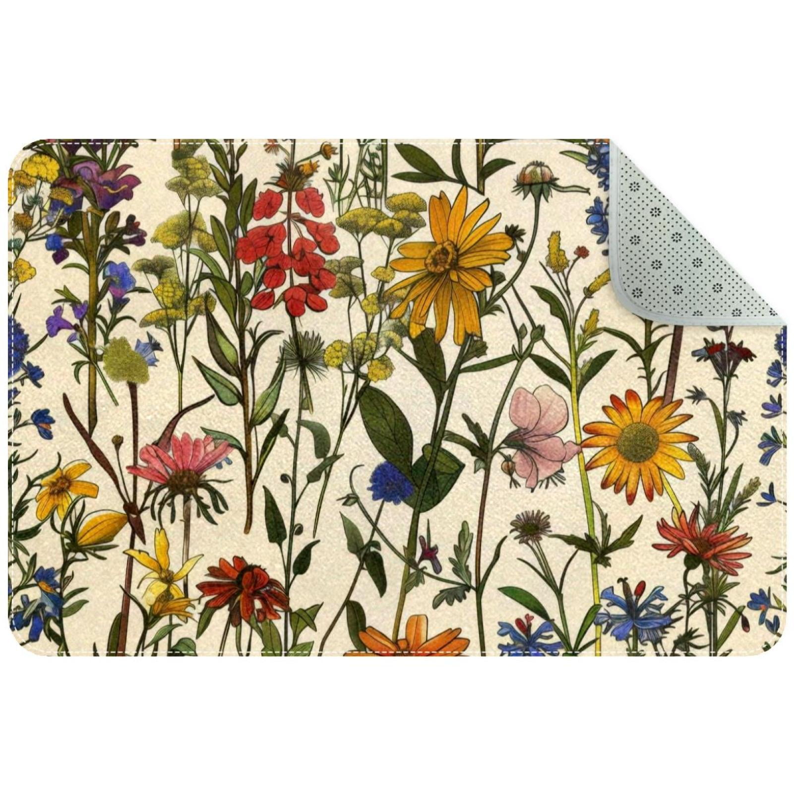 Vintage Floral Wildflowers and Plants Small Area Rug, Non-Slip Door Mat ...