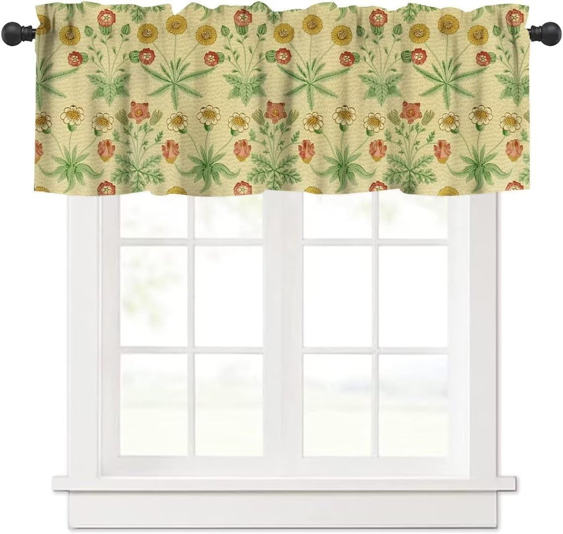 Vintage Floral Window Valance Curtain, William Morris Colorful Boho ...