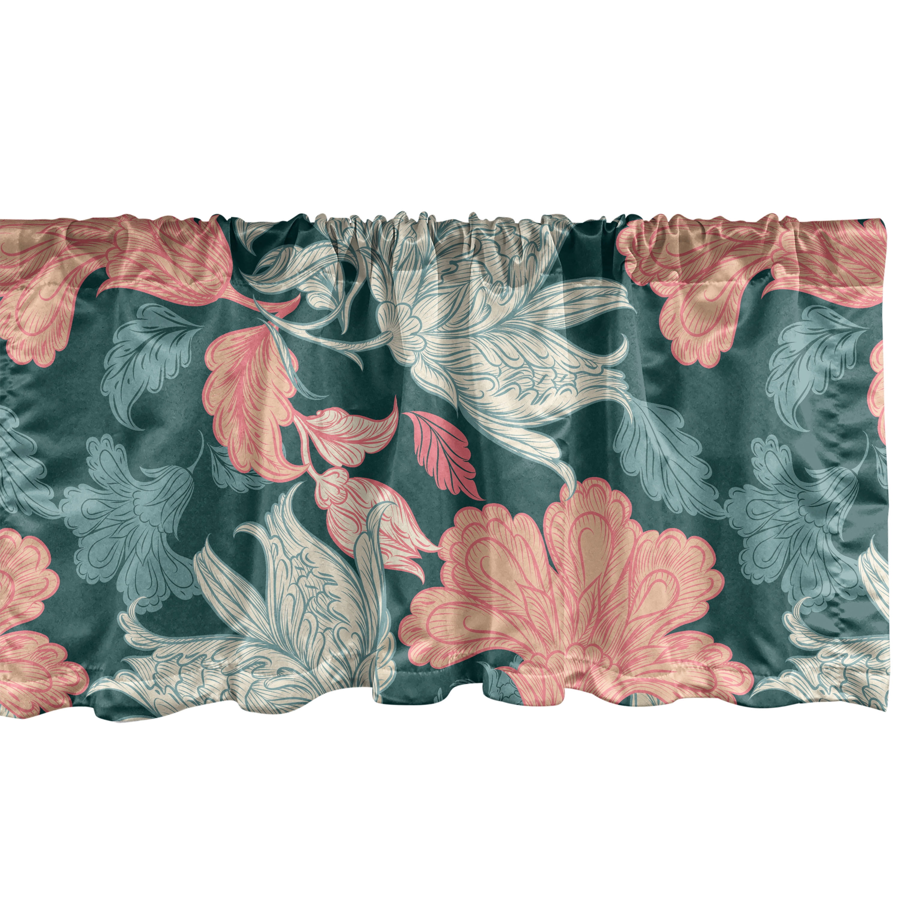 Vintage Floral Window Valance, Line Ornamented Simple Flowers Boho ...