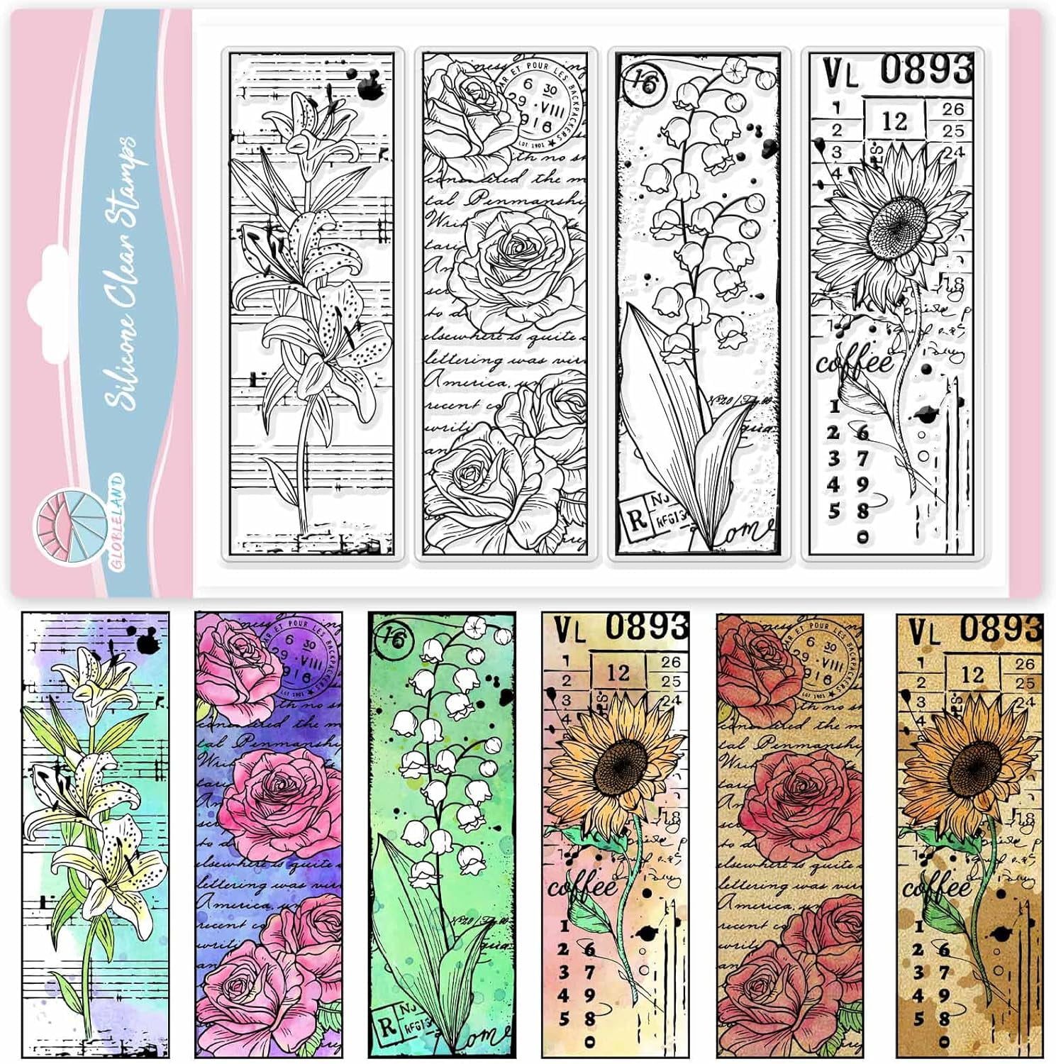 Vintage Flower Bookmark Clear Stamps for Scrapbooking Lily Rose ...