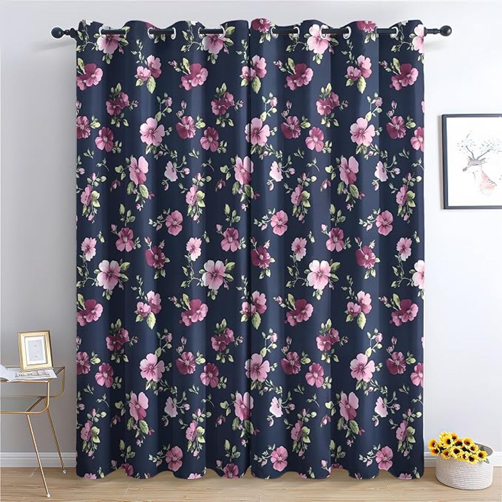 Vintage Flower Botanical Curtains - Floral Blackout Thermal Insulated ...