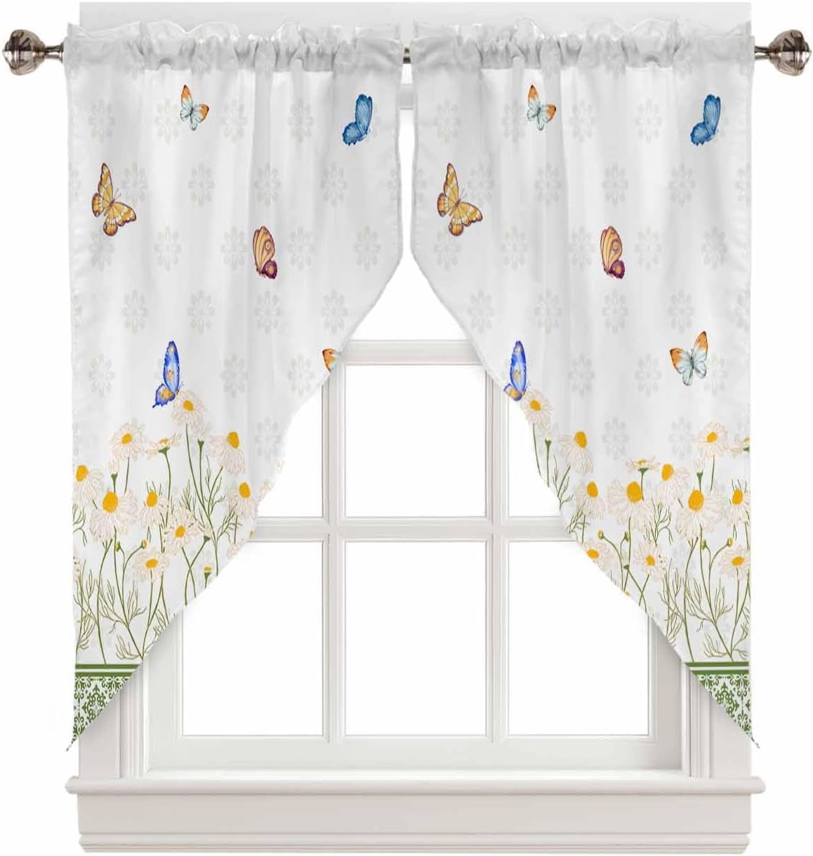 Vintage Flower Butterfly Spring Swag Valances For Windows Rod Pocket ...